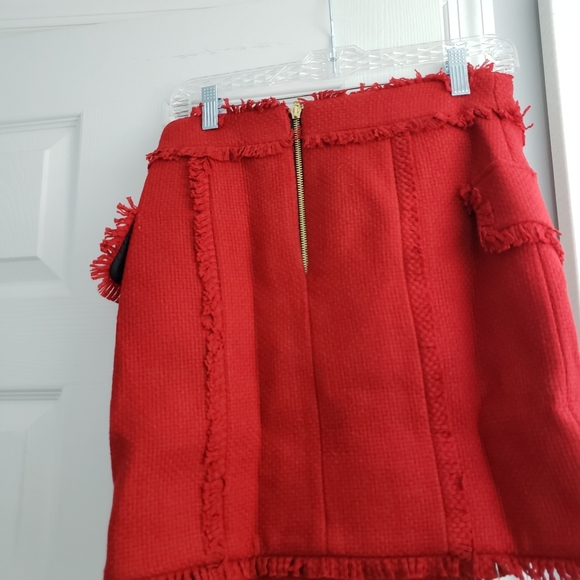 Skirts | Red Mini Skirt With Gold Buttons And Fringes | Poshmark